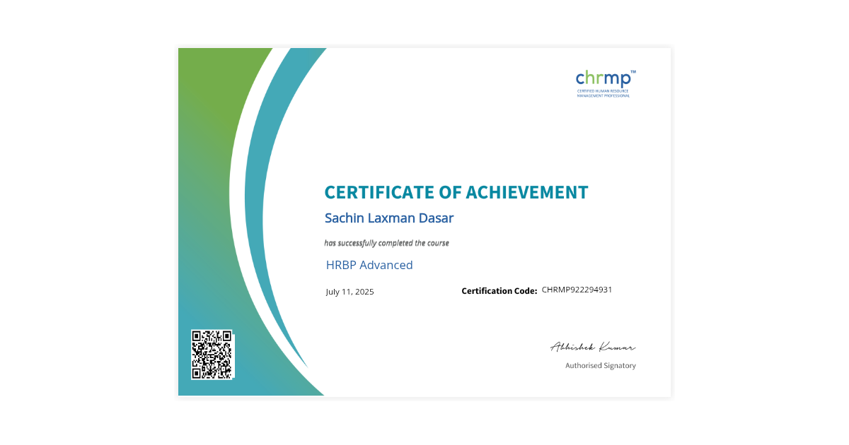 Sachin Laxman Dasar | HRBP Advanced | CHRMP (Certified Human Resource ...