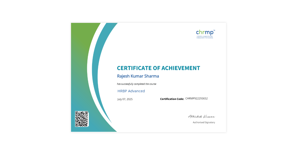 Rajesh Kumar Sharma | HRBP Advanced | CHRMP (Certified Human Resource Management Professional ...