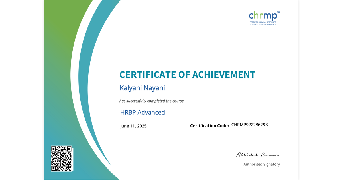 Kalyani Nayani | HRBP Advanced | CHRMP (Certified Human Resource Management Professional) via ...