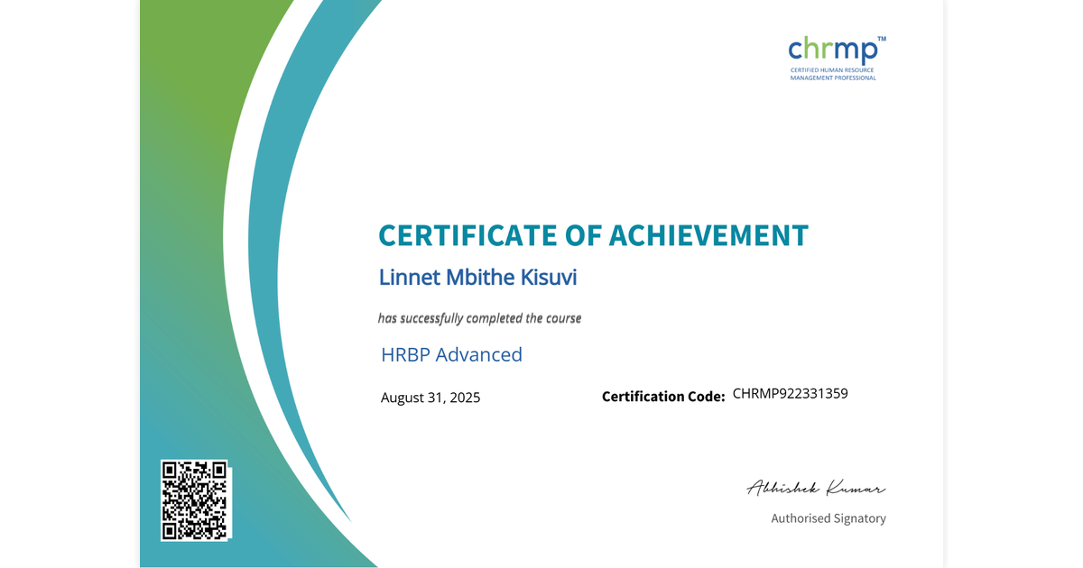 Linnet Mbithe Kisuvi | HRBP Advanced | CHRMP (Certified Human Resource ...