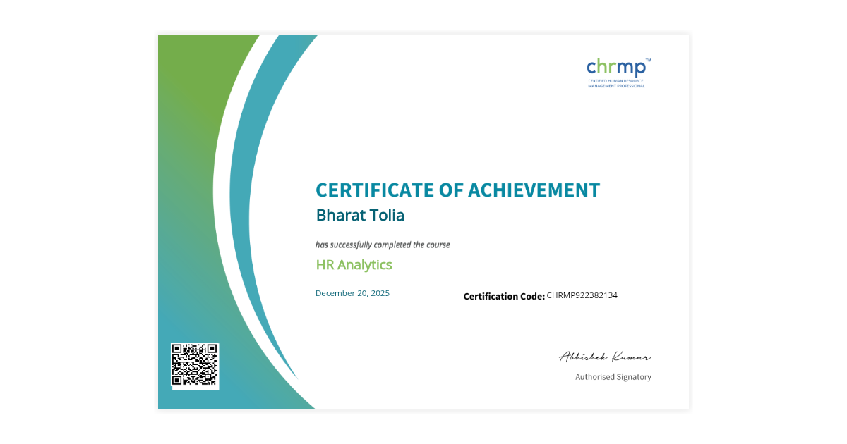 Bharat Tolia | HR Analytics | CHRMP (Certified Human Resource Management Professional) via ...
